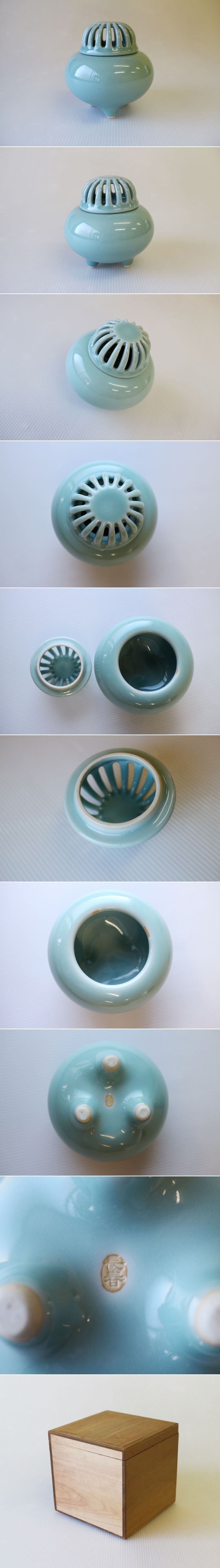 代購代標第一品牌－樂淘letao－小笠原長春 青磁三ツ足透蓋香炉 茶道具 伊万里 鍋島焼[F773]